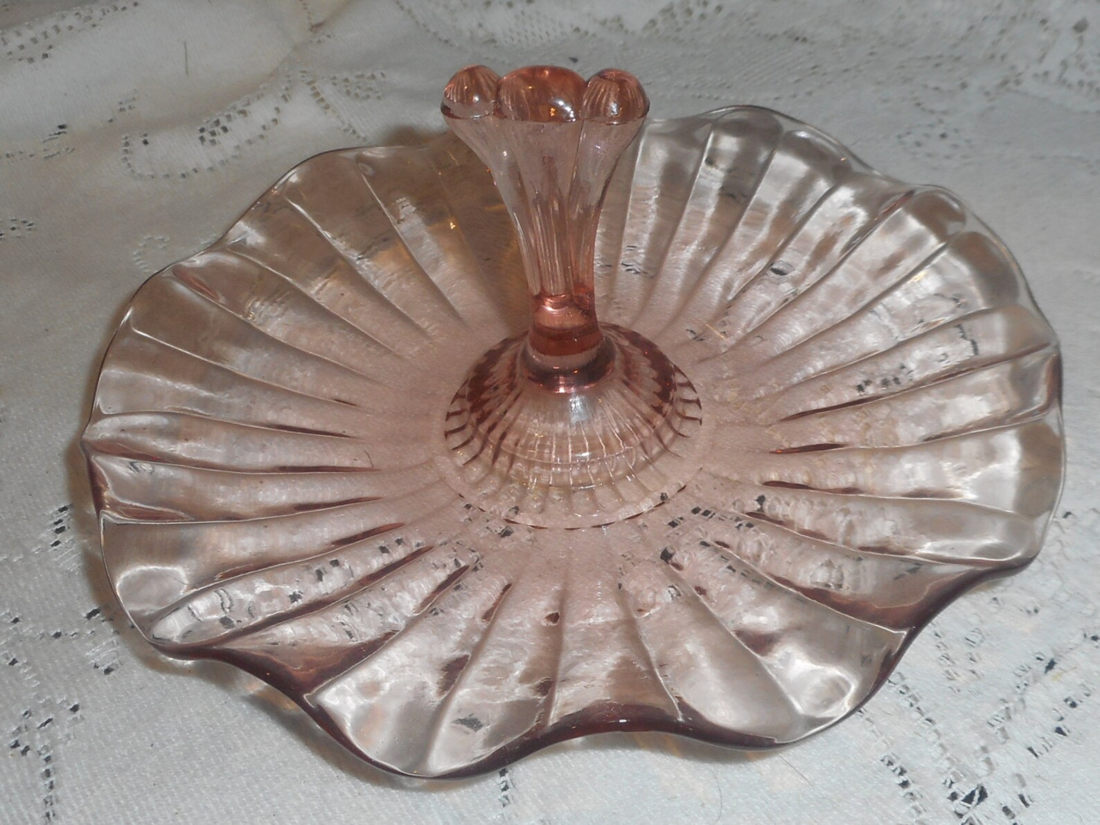 Vintage Pink Glass Dish Glass Serve Ware Depression Glass Ruffled Glass ...