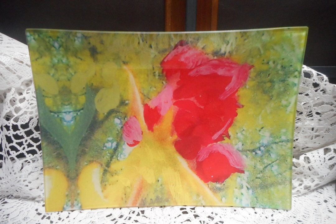 Rose Art Glass Tray - Original Photographic Art Decorative Glass Tray ...
