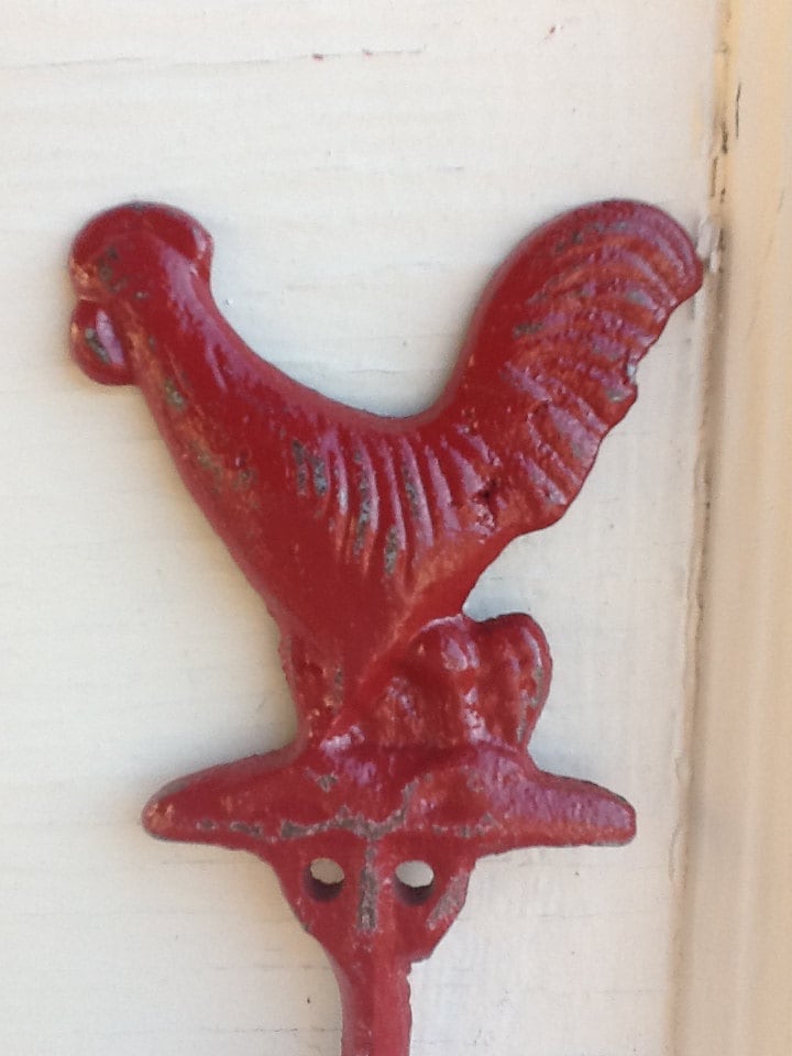 Rooster Hook Cast Iron Country Red Farm House Decor Kitchen Decor Wall ...