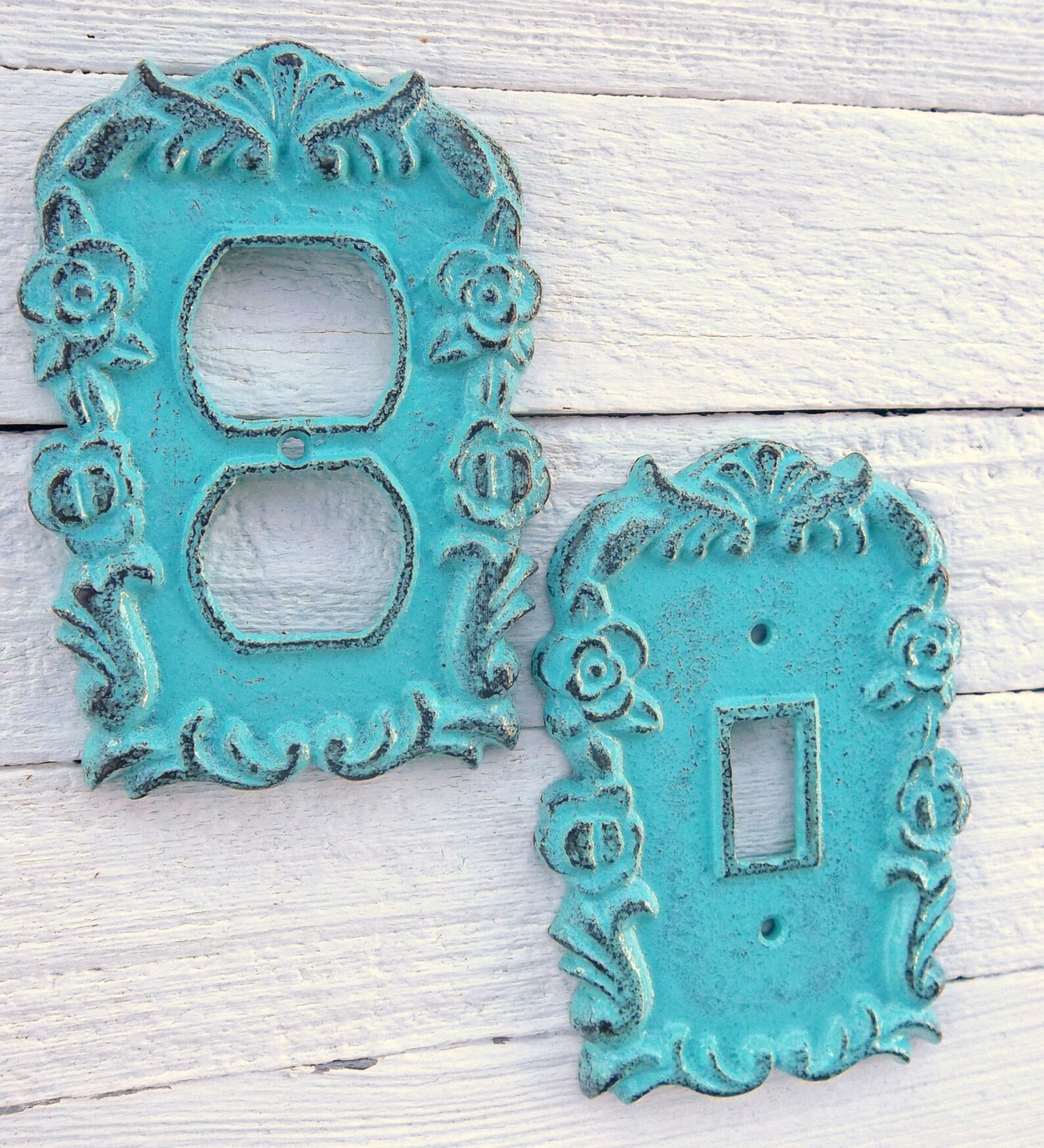 Cast Iron Switch Plate Single Light Plate Turquoise Shabby | Etsy