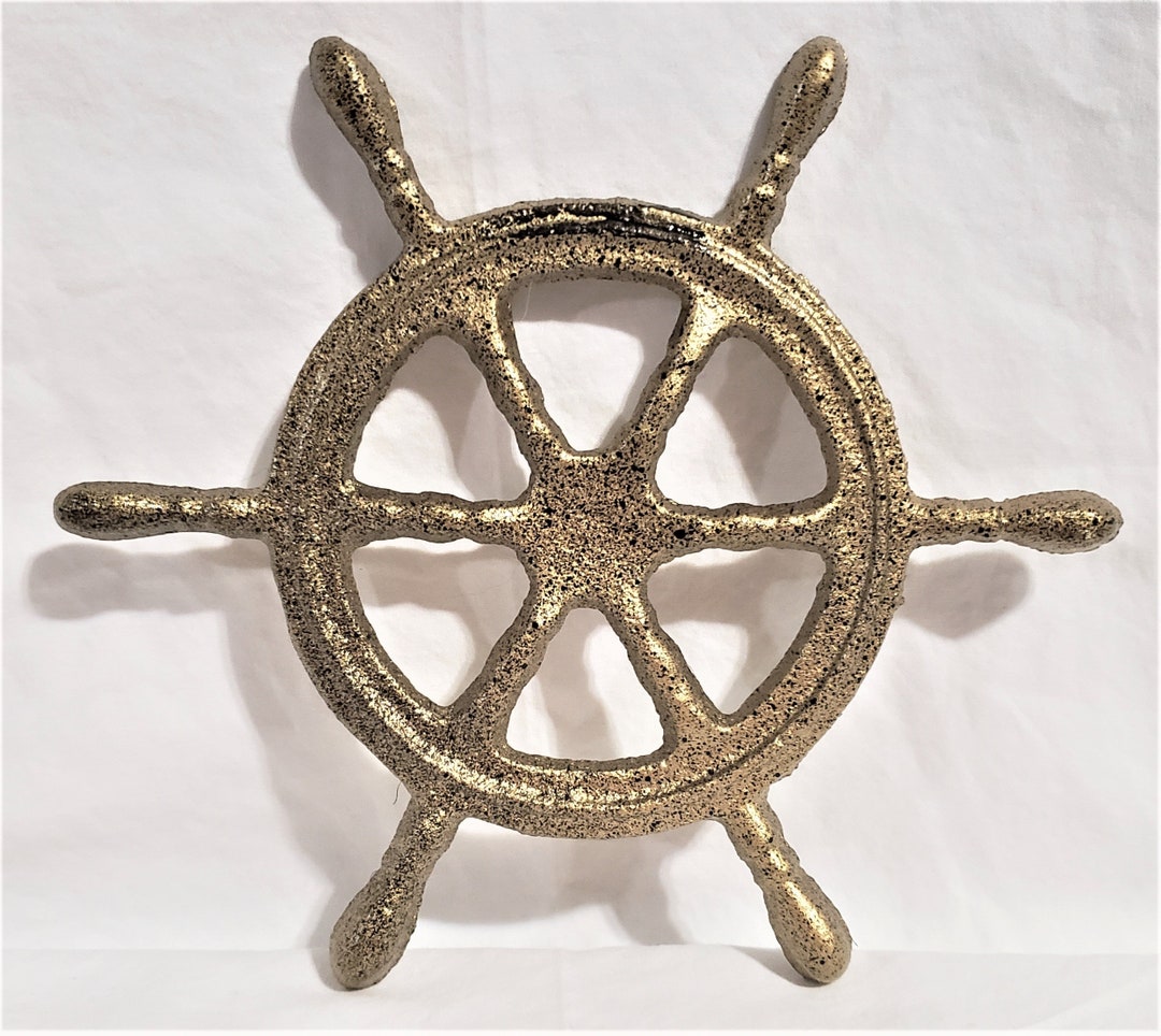 Cast Iron Metallic Gold Ship Wheel Black Dots Wall Hanging Wall Decor ...