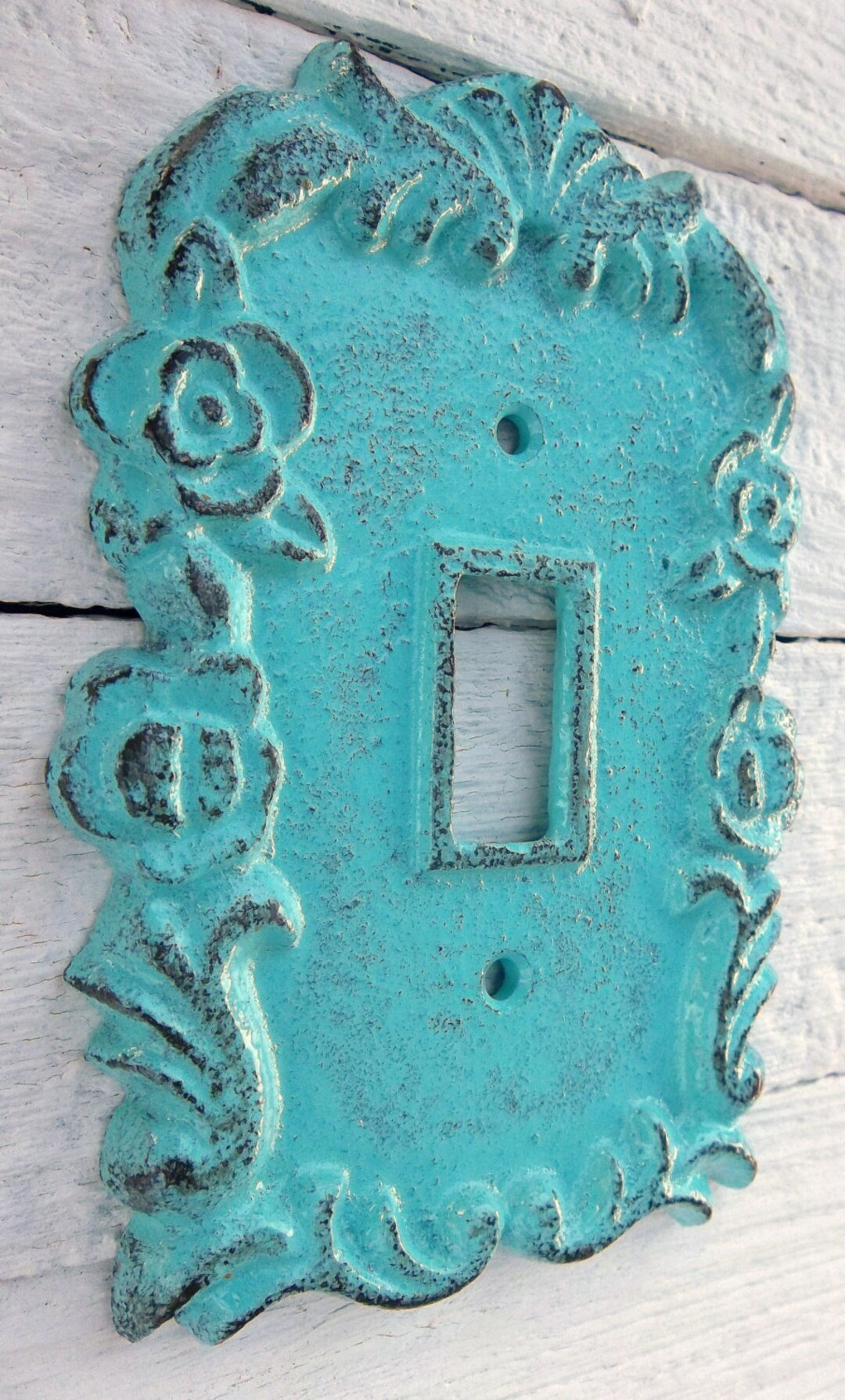 Cast Iron Switch Plate Single Light Plate Turquoise Shabby Chic Home ...