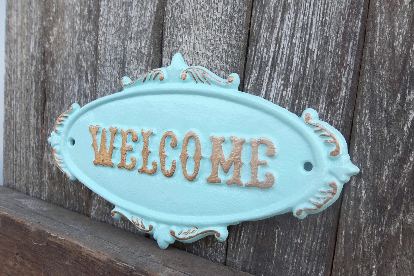 Rustic Cast Iron Welcome Sign Ocean Blue Home Decor - Etsy