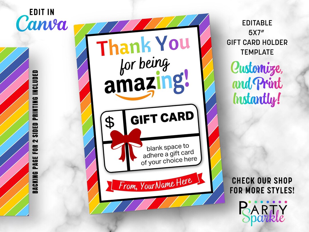 Thank You for Being Amazing Rainbow Editable Canva Template Amazon Gift ...