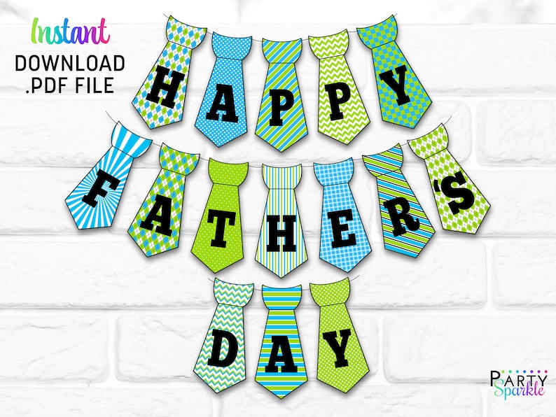 INSTANT DOWNLOAD Happy Father's Day Tie Bunting Banner Blue and Green ...
