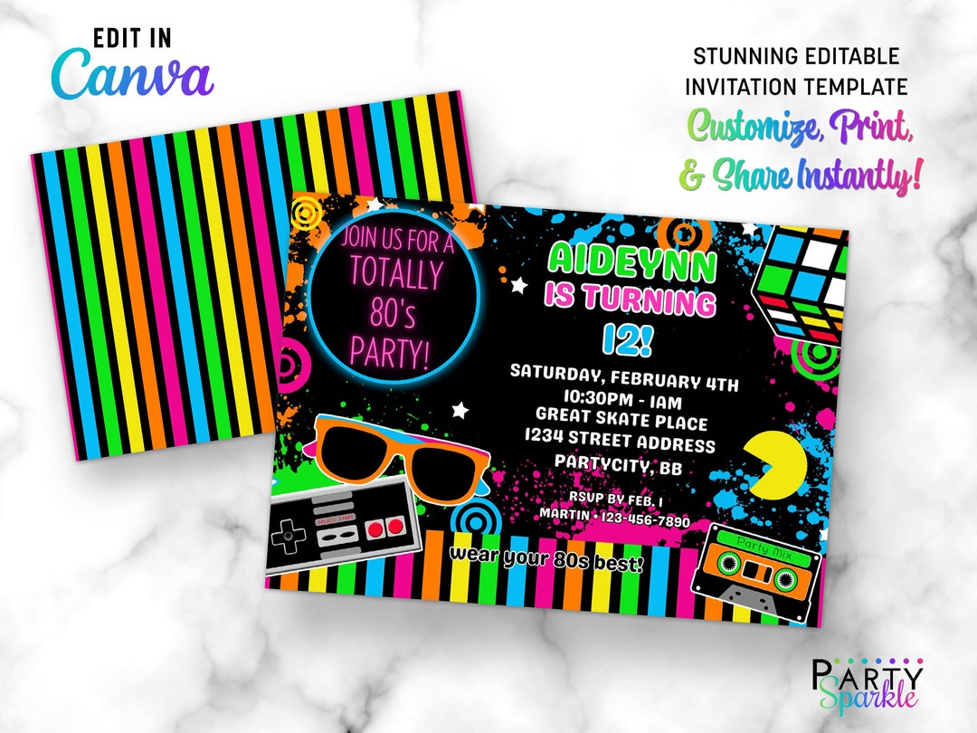 Totally 80s Invitation Canva Template Throwback 80's, Retro Birthday ...
