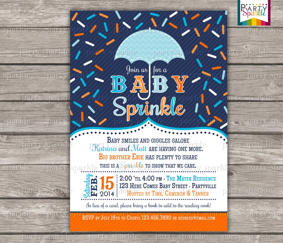 Baby Sprinkle Blue and Orange Personalized Baby Shower - Etsy
