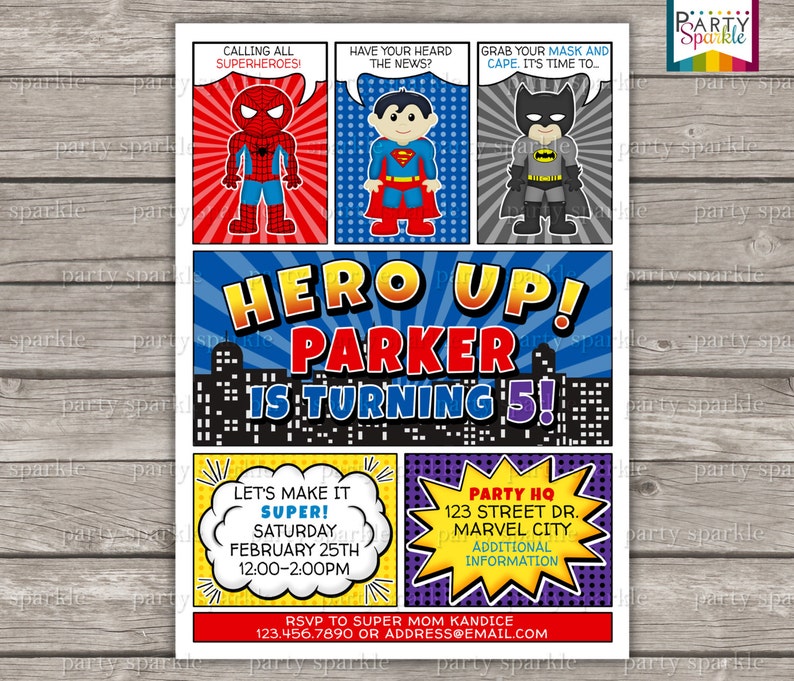 Superhero Birthday Invitation Personalized Digital Etsy UK