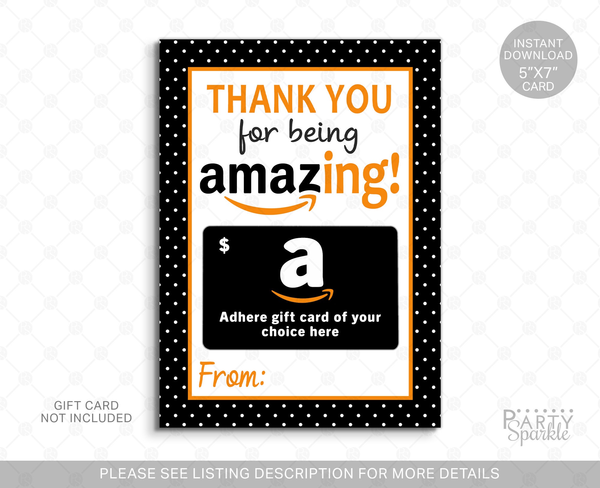 Stickers Amazon gift card holder 5x7 INSTANT DOWNLOAD Printable Thank ...