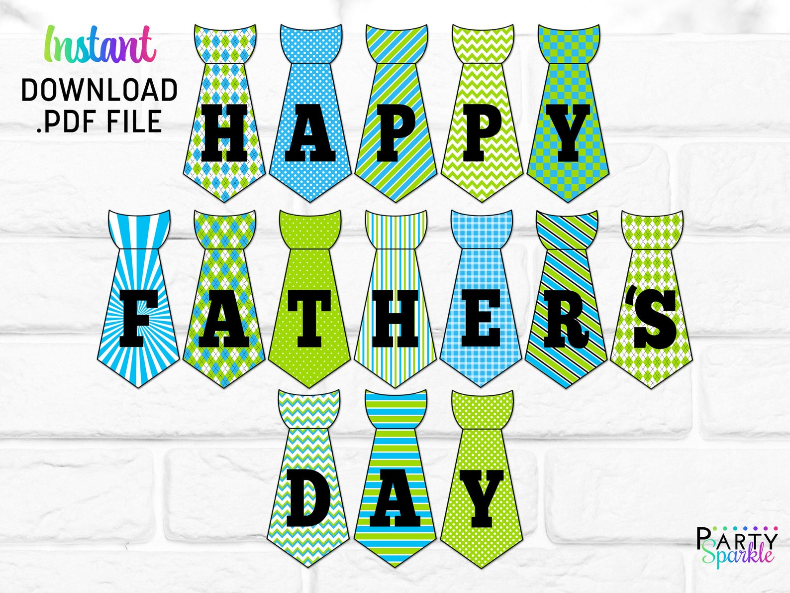 INSTANT DOWNLOAD Happy Father's Day Tie Bunting Banner Blue and Green ...