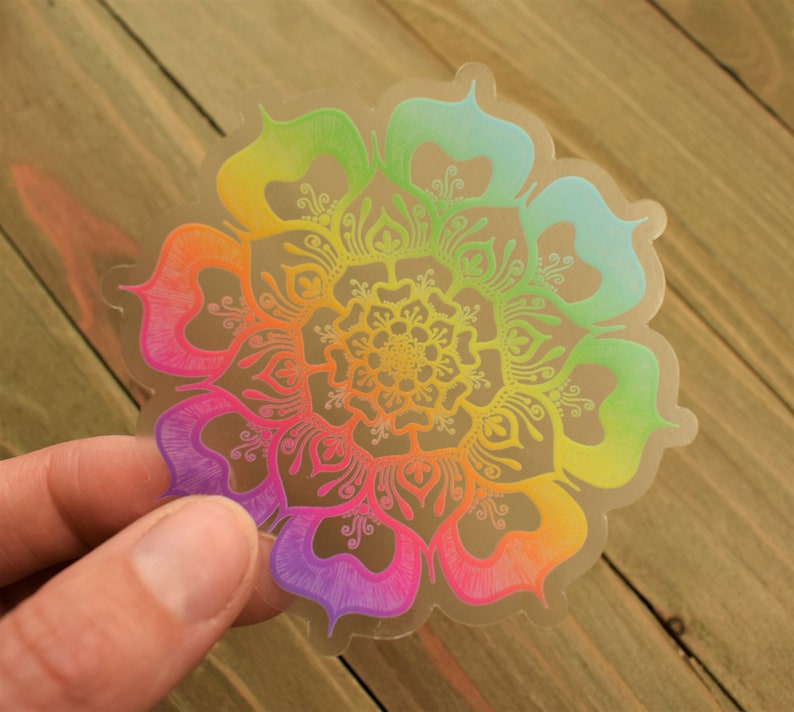 CLEAR Rainbow Mandala Watercolor Sticker Waterproof Water - Etsy