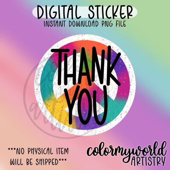 DIGITAL DOWNLOAD Rainbow Peace Sign Thank You Sticker Etsy - Etsy
