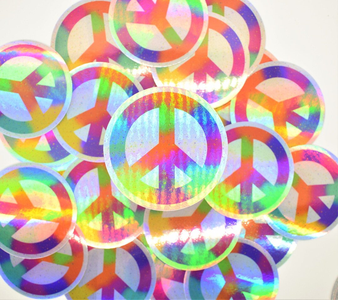 Holographic Rainbow Peace Sign Watercolor Sticker, Waterproof, Water ...