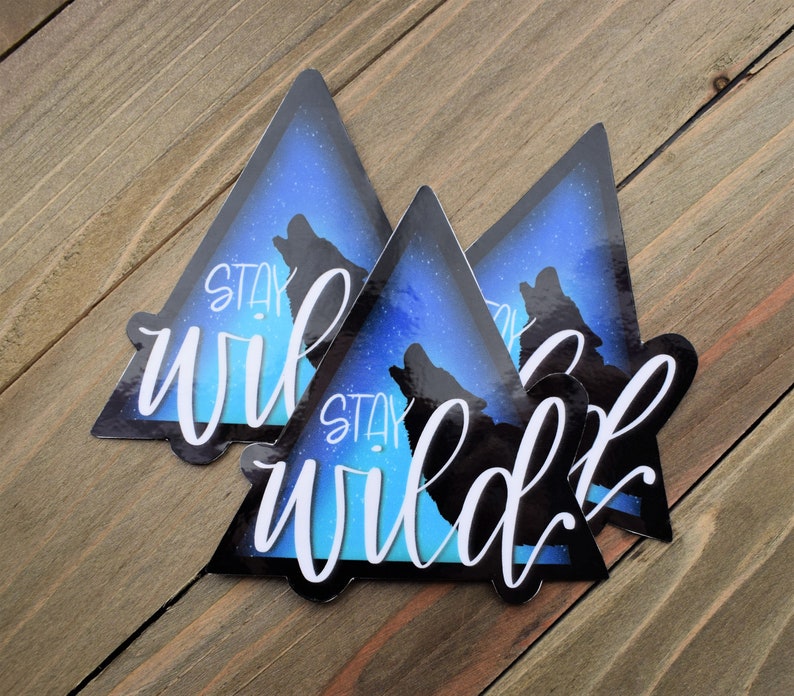 Stay Wild Wolf Watercolor Sticker Waterproof Handmade | Etsy