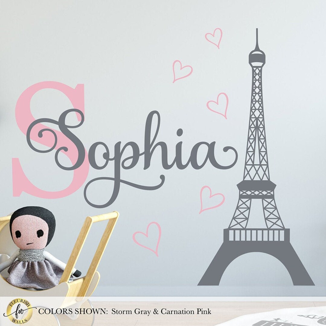 Name Wall Decal Personalized Paris Wall Decal Sticker With Eiffel Tower ...