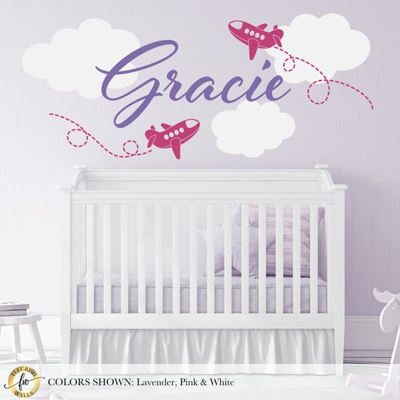 Name Wall Decal Girl Name Clouds & Airplane Wall Decal - Etsy