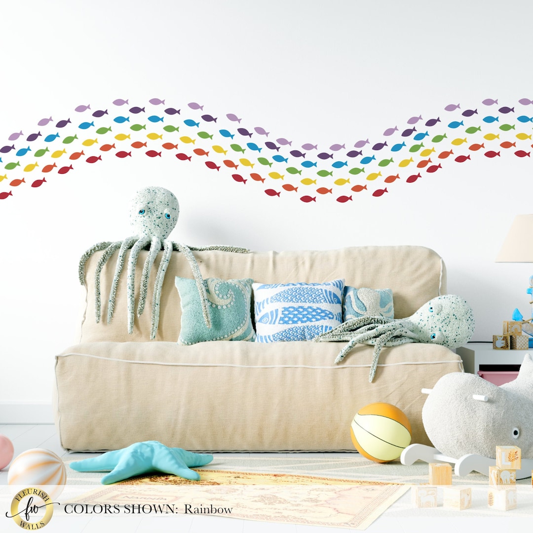 School of Fish Wall Decal Rainbow Fish Decals Peel & Stick - Etsy