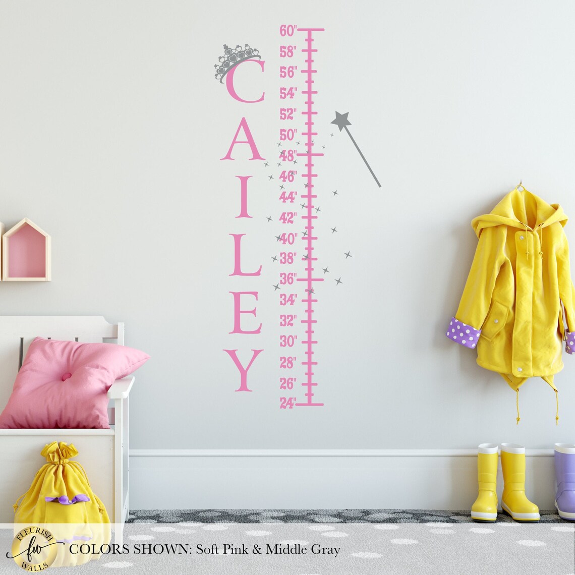 Princess Growth Chart Decal Personalized Vinyl Name Wall - Etsy