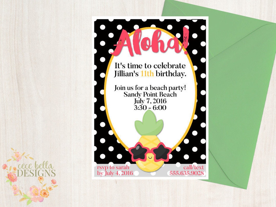 Pineapple Party Printables - Black and White Polka Dots - Invitations ...