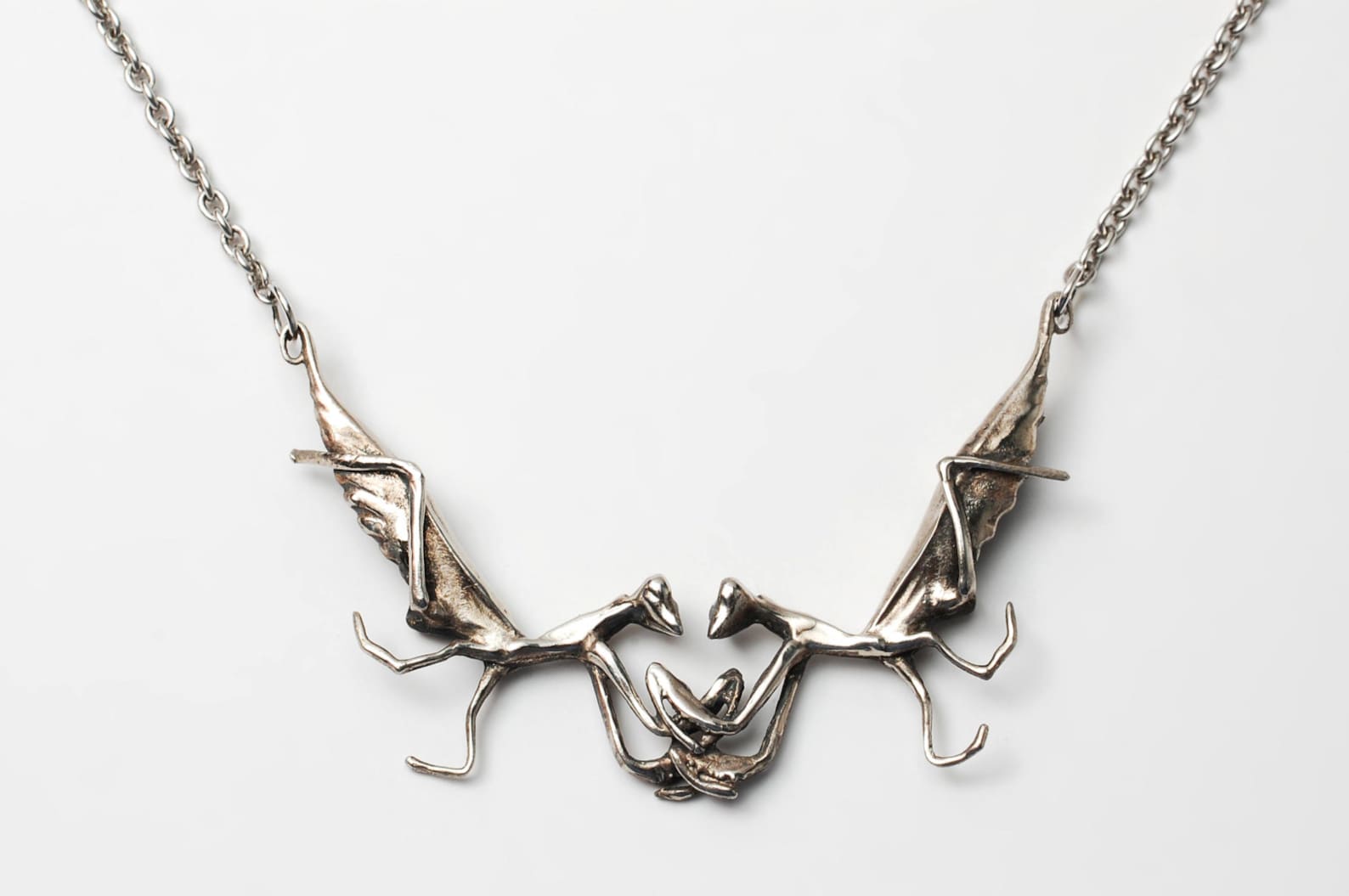 Praying Mantis Necklace in Antiqued White Bronze by Bakutis - Etsy