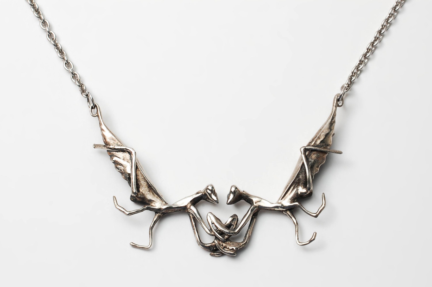 Praying Mantis Necklace in Antiqued White Bronze by Bakutis - Etsy