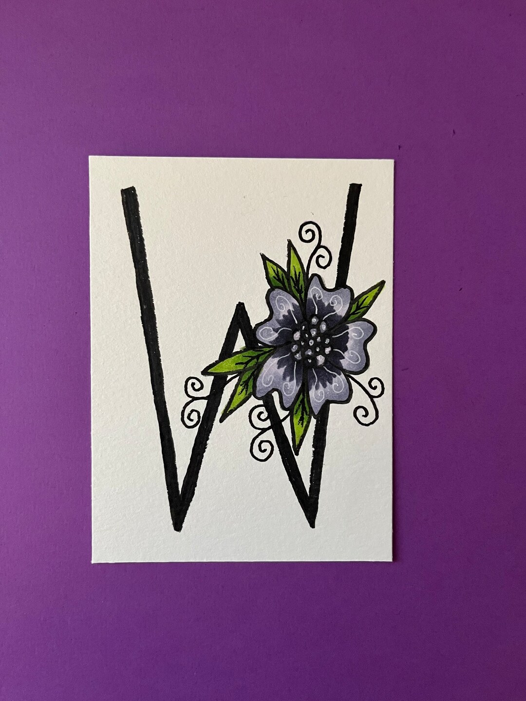 Floral Letter W | 3”x4” Letter Art | Purple Flower Letter | Mini ...