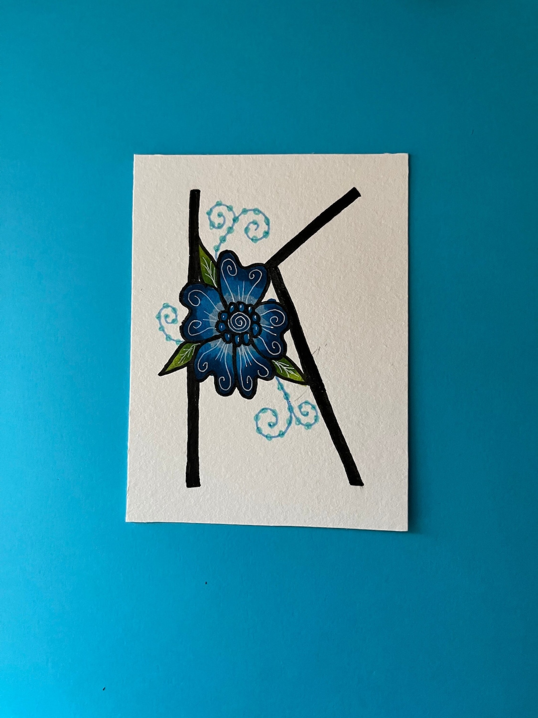 Floral Letter K | 3”x4” Letter Art | Blue Flower Letter | Mini Artwork ...