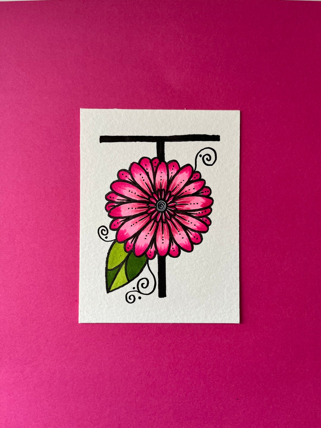 Floral Letter T | 3”x4” Letter Art | Pink Flower Letter | Mini Artwork ...