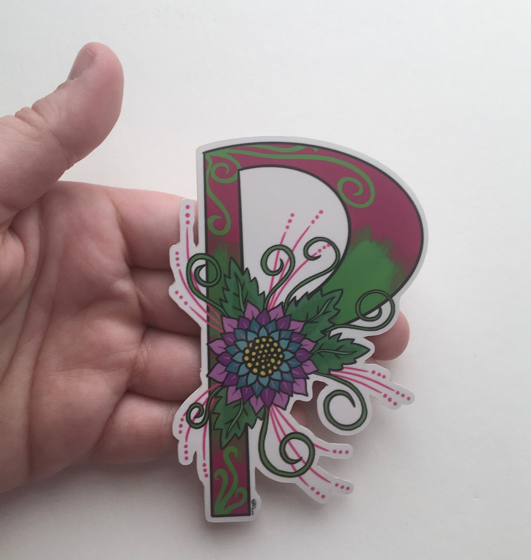 Letter P Waterproof Vinyl Sticker | Floral Initial Decal - Etsy
