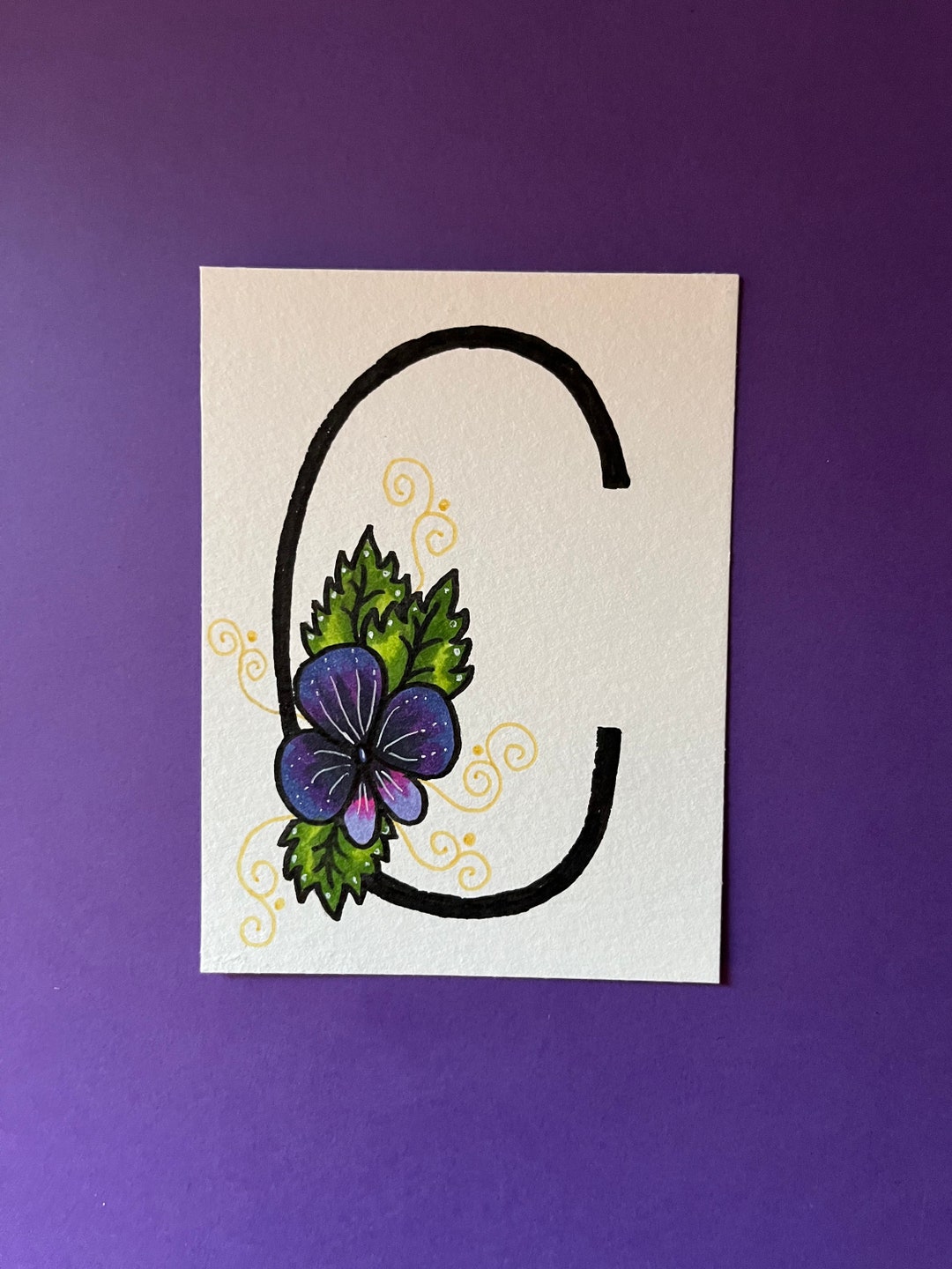 Floral Letter C | 3”x4” Letter Art | Purple Flower Letter | Mini ...