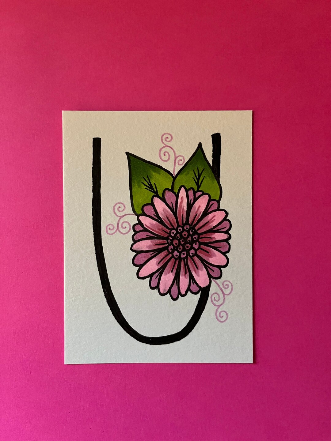 Floral Letter U | 3”x4” Letter Art | Pink Flower Letter | Mini Artwork ...