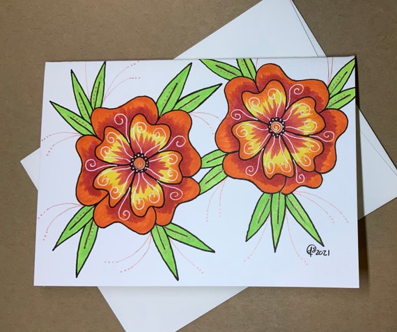 0044 Orange & Yellow Forget-me-nots Greeting Card 5x7 Original - Etsy