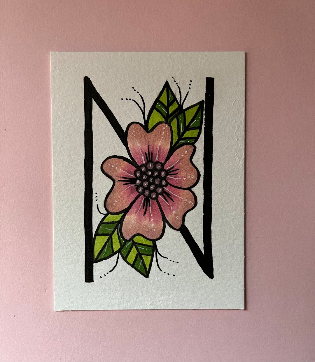 Floral Letter N | 3”x4” Letter Art | Pink Flower Letter | Mini Artwork ...