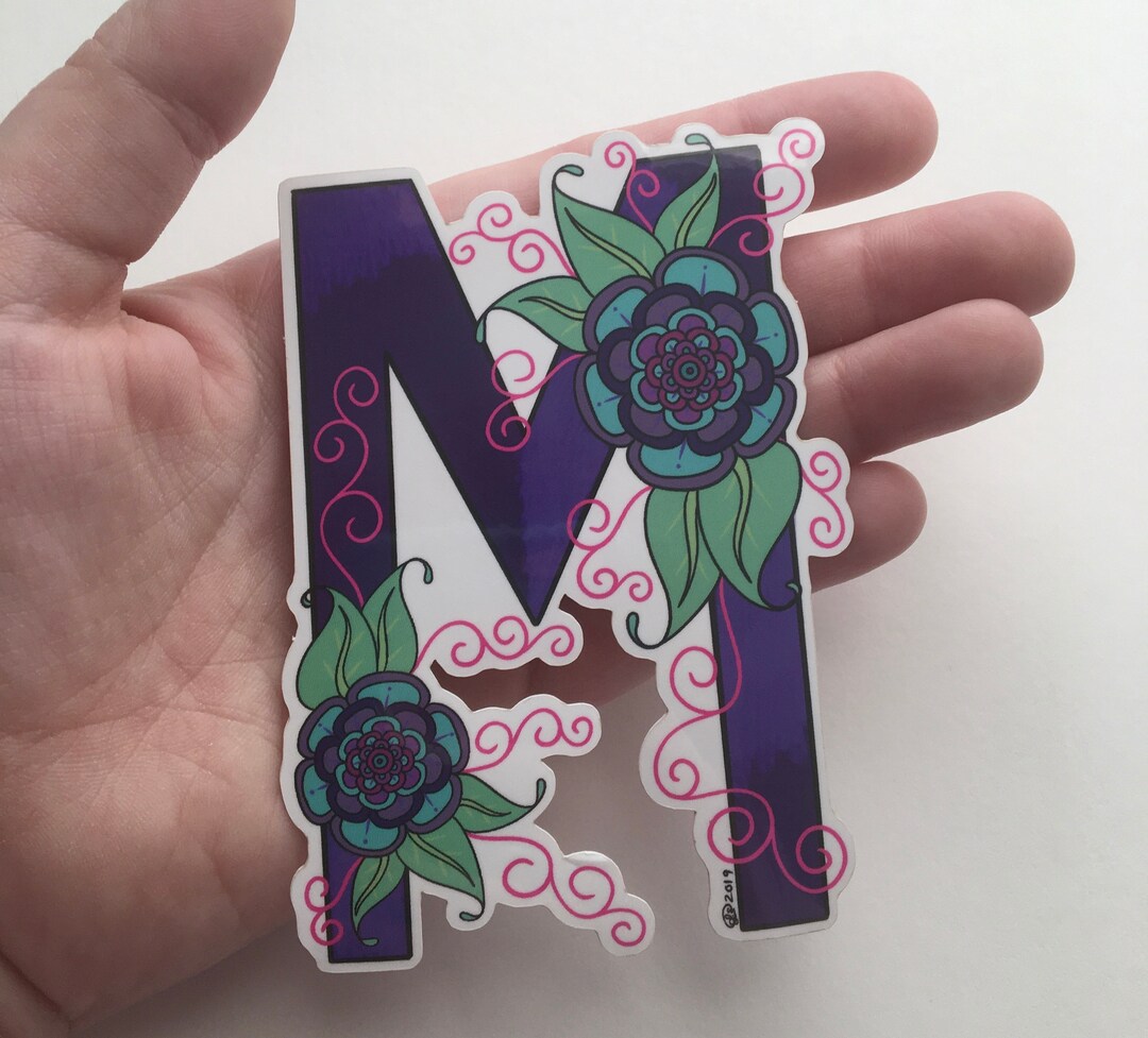 Floral Letter M Waterproof Vinyl Sticker | Water Bottle Decal - Etsy