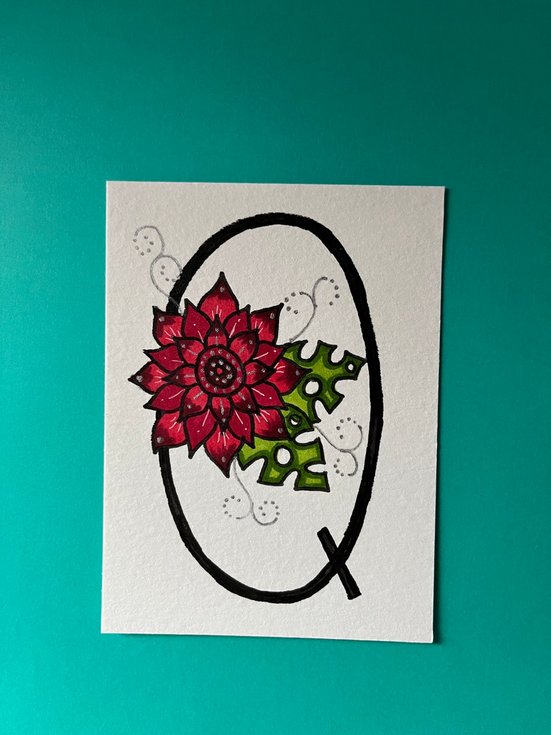 Floral Letter Q | 3”x4” Letter Art | Red Flower Letter | Mini Artwork ...
