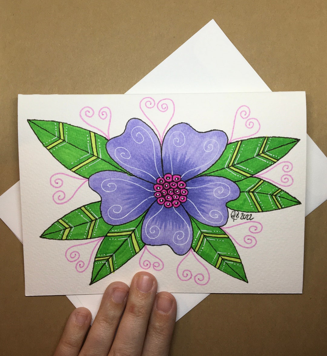 0001 Purple Forget-me-not Greeting Card 5x7 Original Copic - Etsy
