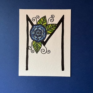 Floral Letter M 3x4 Letter Art Blue Flower Letter Mini Artwork ...