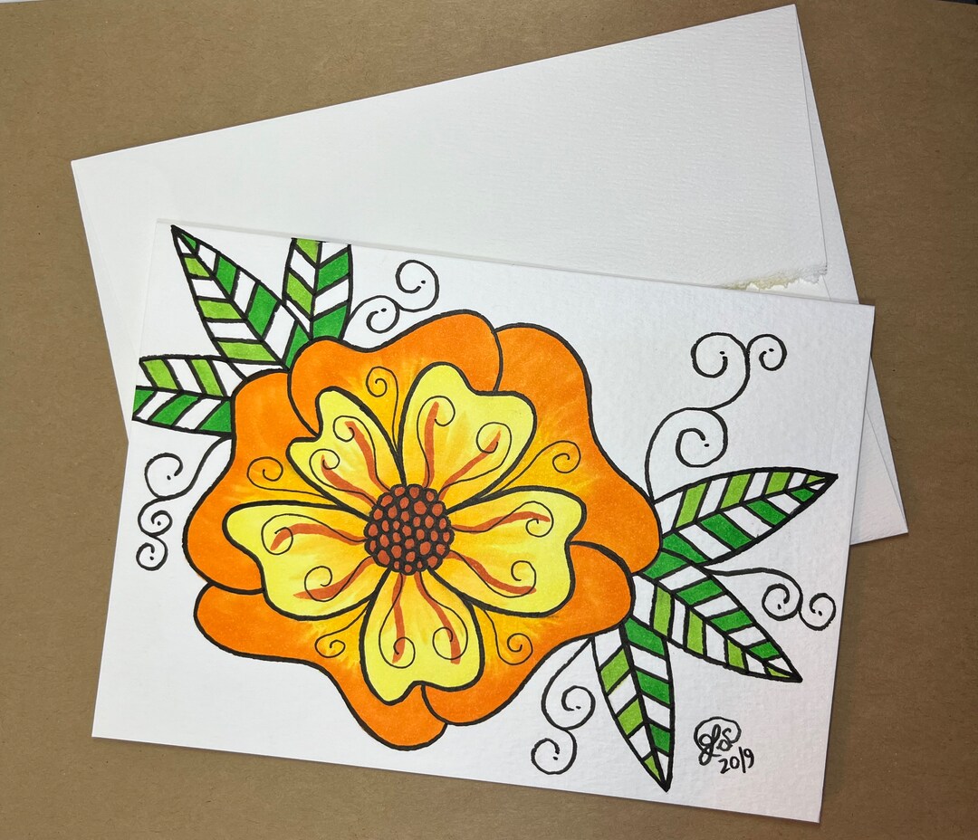 0069 Orange Forget-me-not Greeting Card 5x7 Original Copic - Etsy