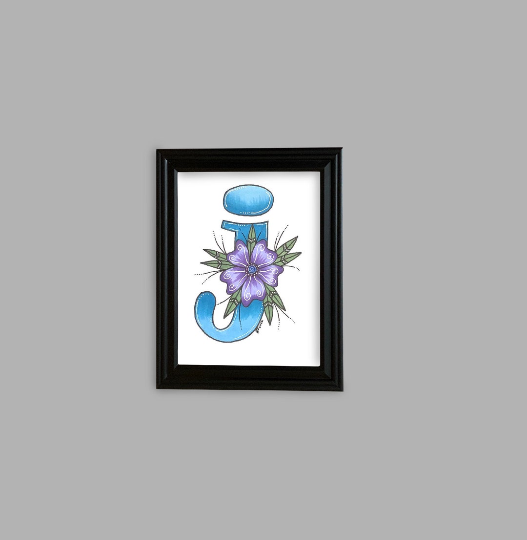 Letter J Artwork 5x7 Letter Artwork Floral Artwork Art for Kids ...