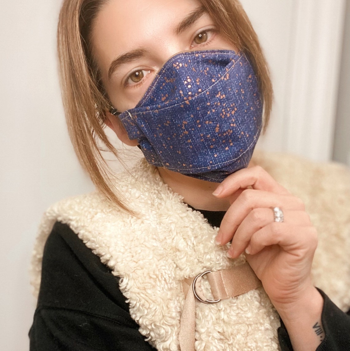 Denim face covering adjustable ear straps | Etsy