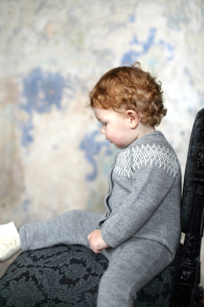 Raglan grey overall / jacquard jumper / baby alpaca wool | Etsy