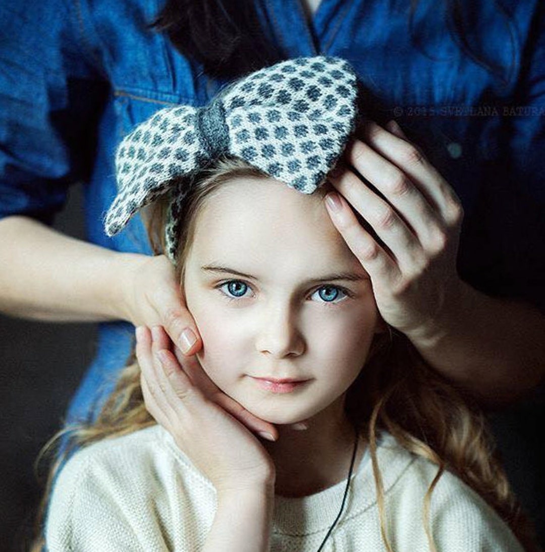 Bow Tie Headband / Knitted Girl Headband Polka Dot Accessory in Ivory ...
