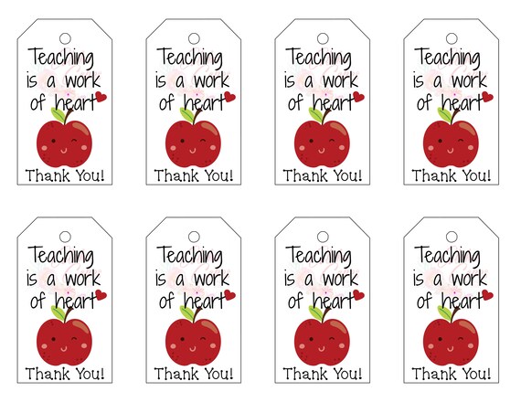 Teaching is A Work of Heart Gift Tag Printable Instant Digital - Etsy