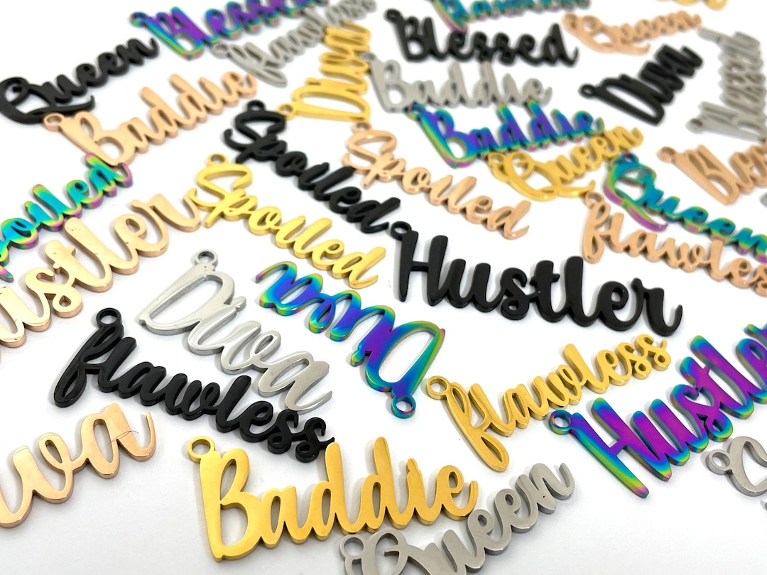 Cursive Word Charms, Stainless Steel Charms, Jewelry Tags, Word Charms ...