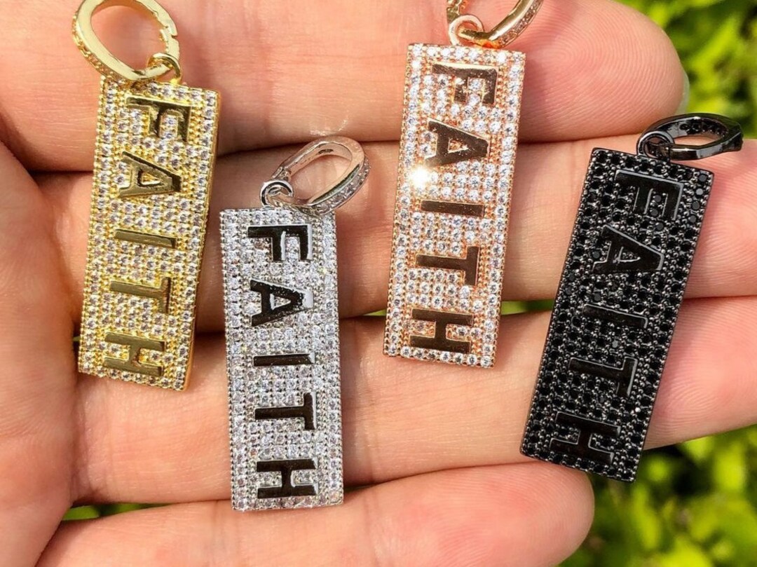 CZ Faith Word Charm, Faith Charm, Bling Charm, Religious Charm, Cursive ...