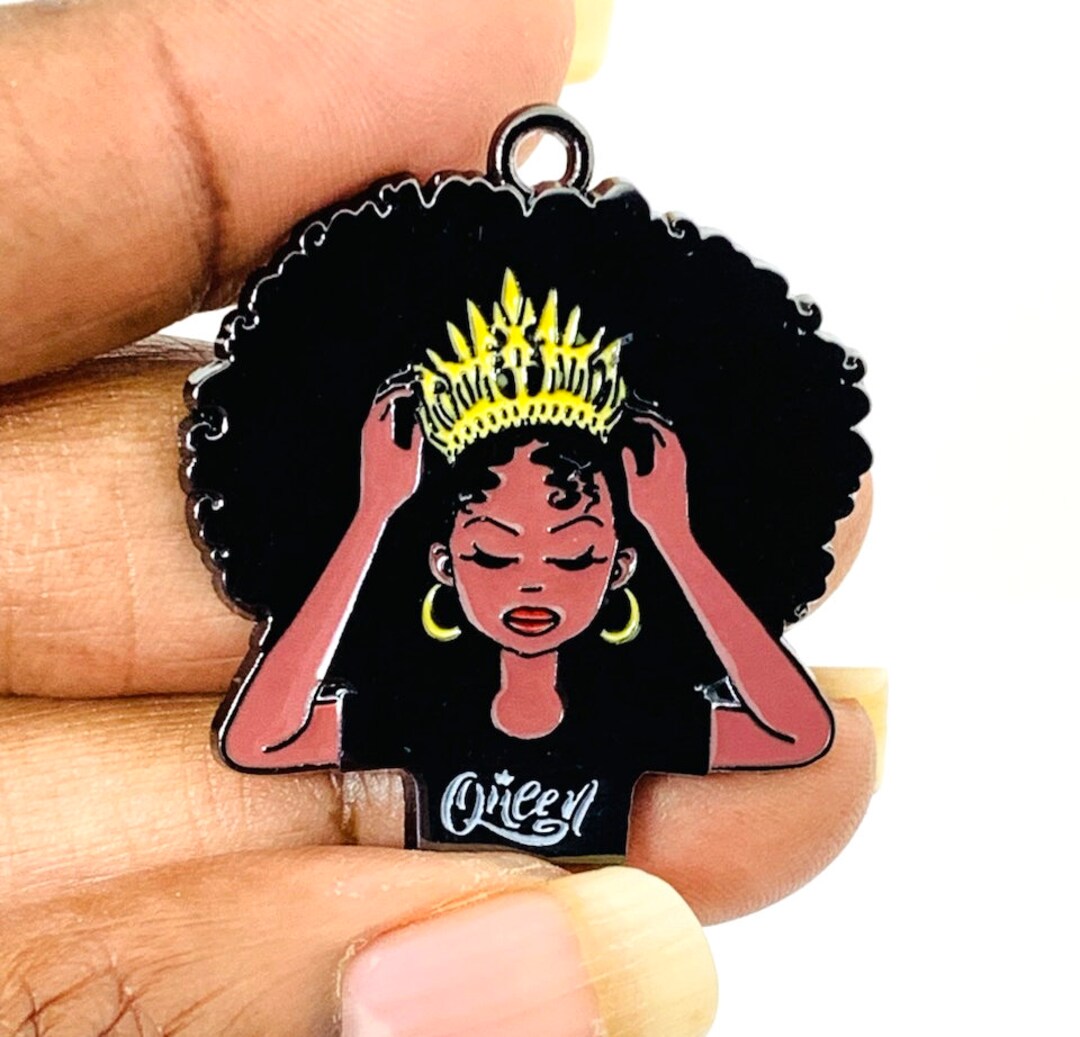 Queen Charm, Afro Charm, Black Girl Charm, Enamel Charm, Alloy Charm ...