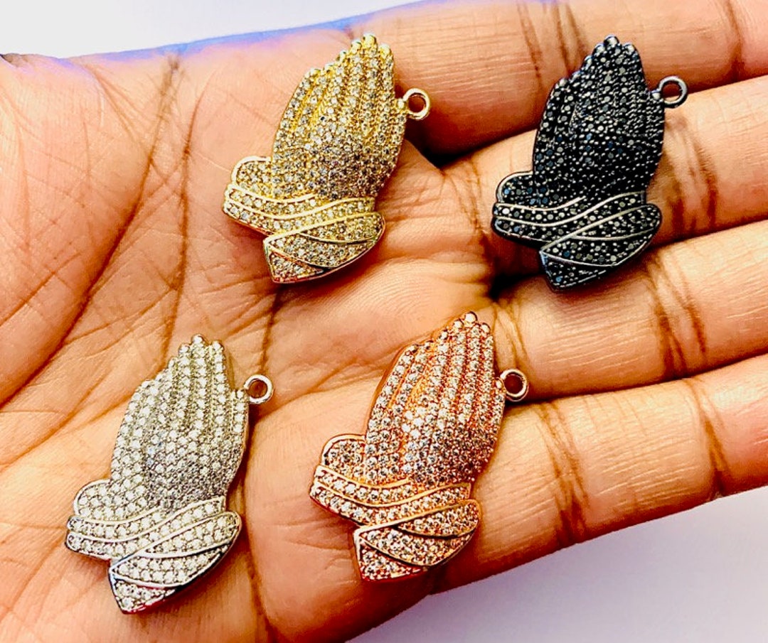 CZ Praying Hands Charm, CZ Micro Pave Praying Charm, Inspirational ...