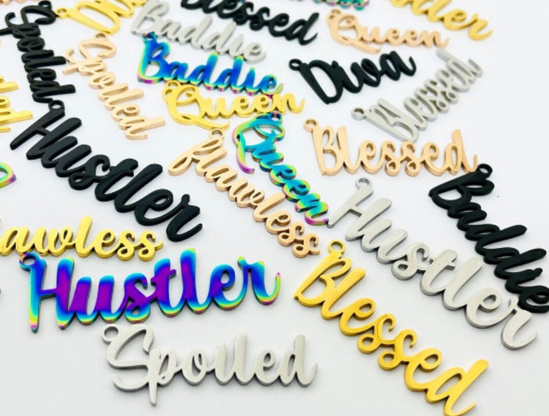 Cursive Word Charms, Stainless Steel, Quote Charm, Queen, Diva ...