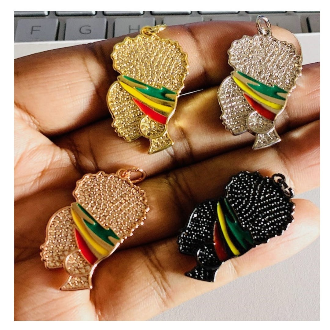 CZ Pave Afro Charm, Black Afro Girl Charm, Africa, Afro Charm, Black ...