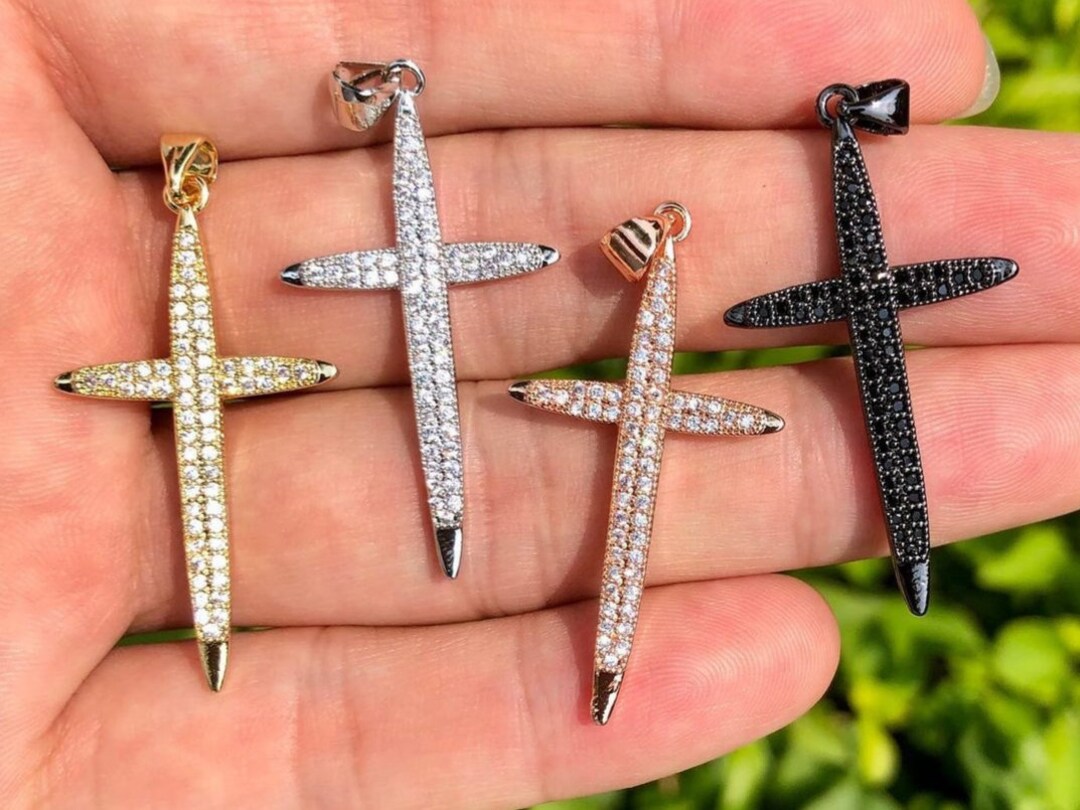 CZ Cross Charm, Gold Cross Charm, Micro Pave Charm, Micro Pave Cross ...